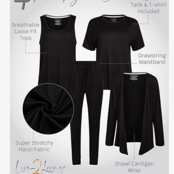 Live 2 Lounge | Intimates & Sleepwear | Nwt Live 2 Lounge Black 4piece ...